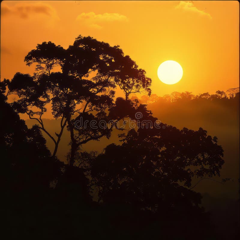 Elegant Silhouette of Rainforest Treetops Outlined by the Setting Sun ...