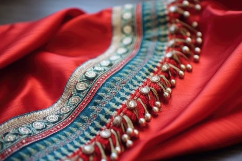 Elegant Silk Saree Border with Beads and Tassels Stock Illustration ...