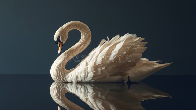 Elegant Silk Swan Displayed on Reflective Surface in Artistic Setting ...