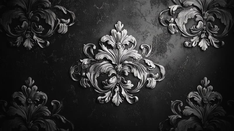 Elegant Silver Baroque Damask Pattern on Dark Background Luxury Ornate Design Texture Stock ...
