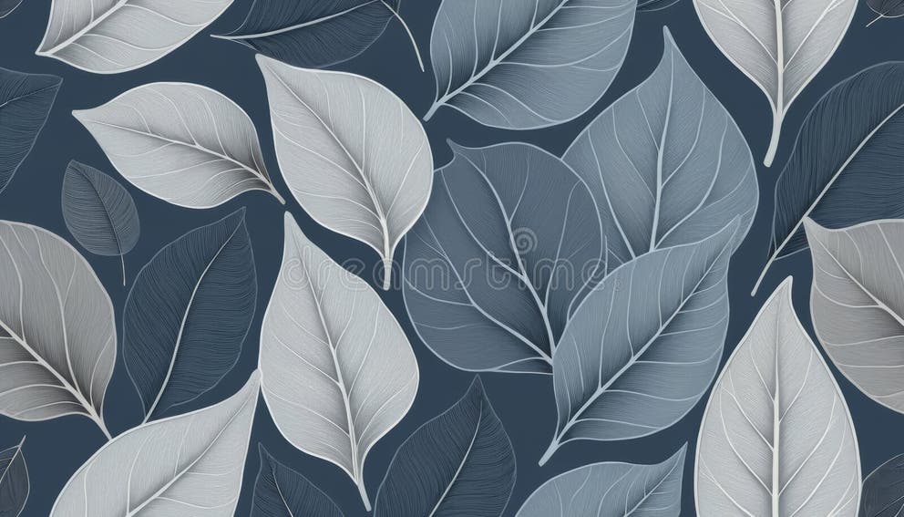 Elegant Silver and Blue Leaf Pattern Seamless Repeat Texture, Perfect ...
