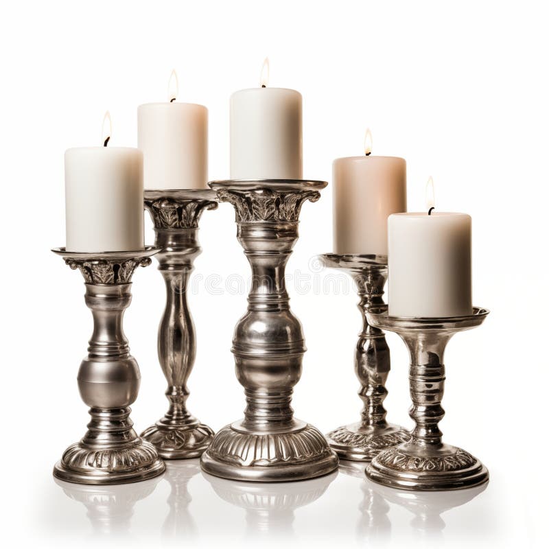 Elegant Silver Candlesticks with Lit White Candles Stock Illustration ...