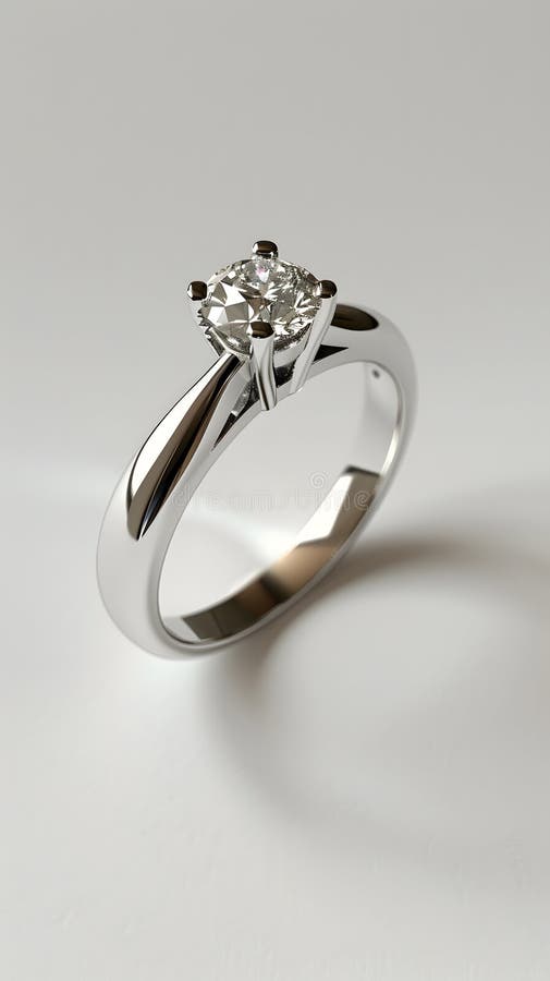 Elegant Silver Diamond Engagement Ring on White Background Stock Photo ...