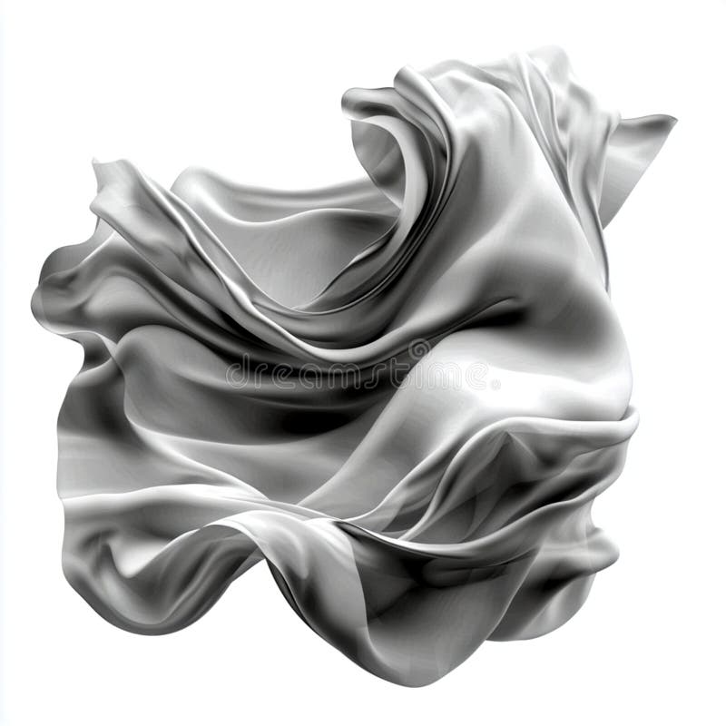 Elegant Silver Fabric Flowing on a White Plain Background Isolated on White Background Stock ...