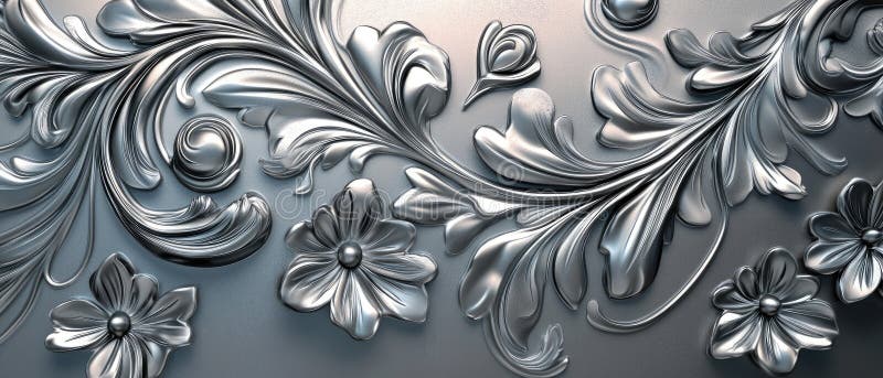 Elegant Silver Floral Metal Design Background Stock Illustration - Illustration of style, craft ...