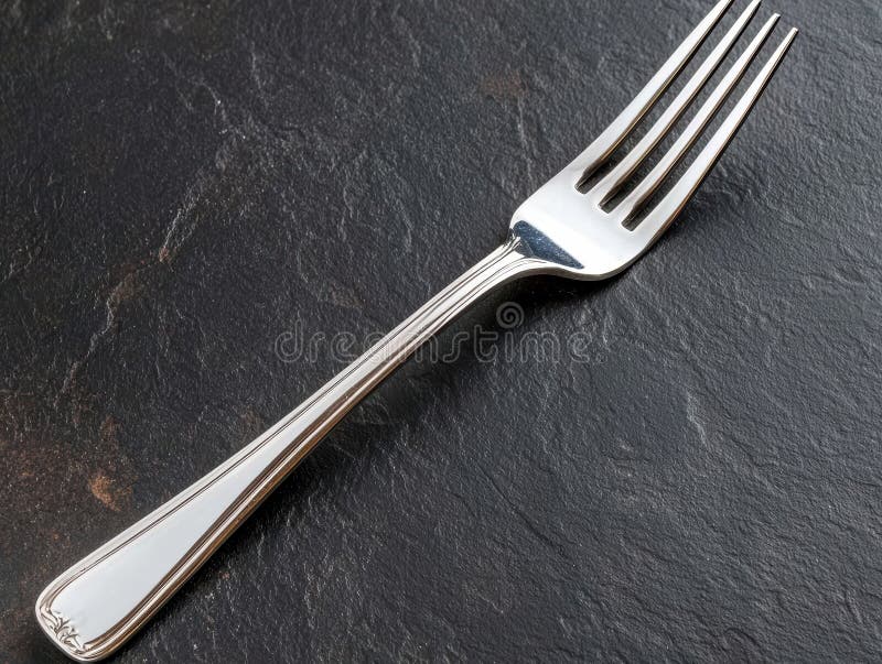 Elegant Silver Fork on a Dark Stone Surface. Stock Illustration ...