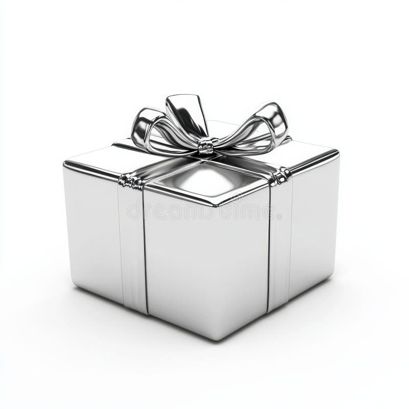 Elegant Silver Gift Box Shiny Bow White Background Perfect Celebrations ...