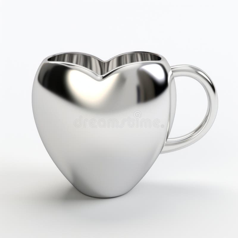 Elegant Silver Heart Shaped Mug with Silky Finish - 3d Model Stock ...
