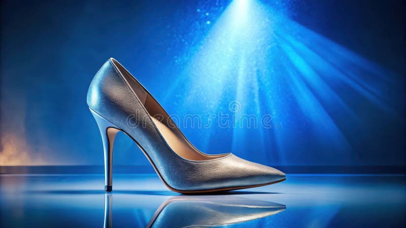 Elegant Silver High Heel Shoe on Reflective Surface Under Dramatic Lighting. Generative AI Stock ...