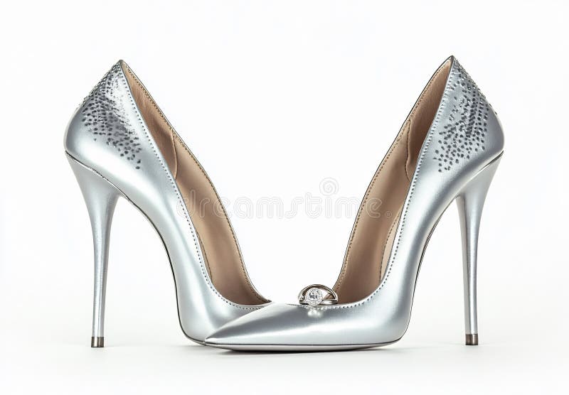 Elegant Silver High Heels with Diamond Ring High Quality Image Stock ...
