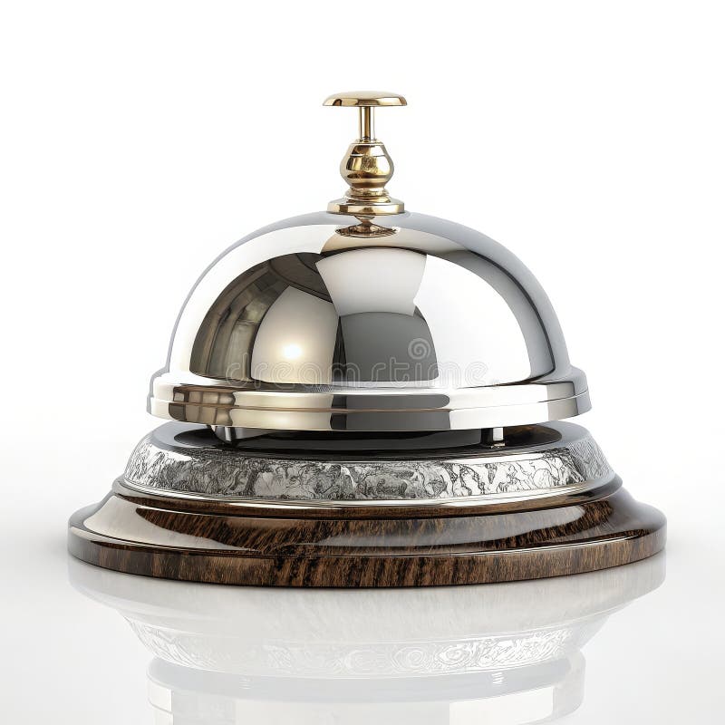 Elegant Silver Hotel Bell with Wooden Base, Reception, Service Stock ...