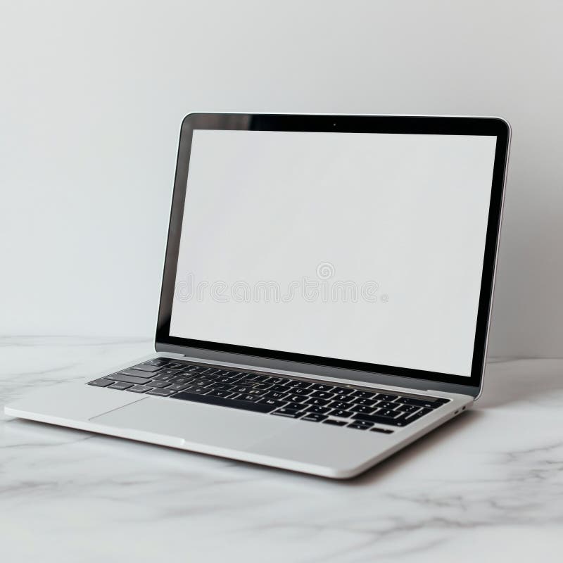 Elegant Silver Laptop on Marble Surface with Blank Screen Stock Photo ...
