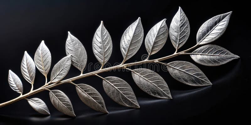 Elegant Silver Leaf Branch Ornament on Dark Background. Generative AI ...