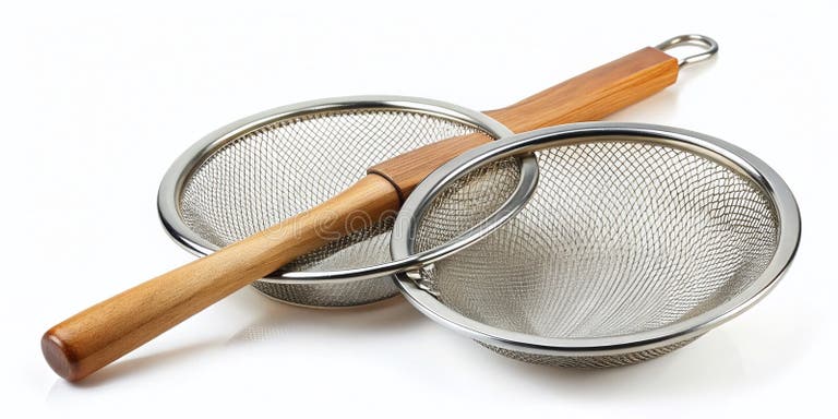 Elegant Silver Mesh Strainers with Wooden Handles Large and Small Sizes ...