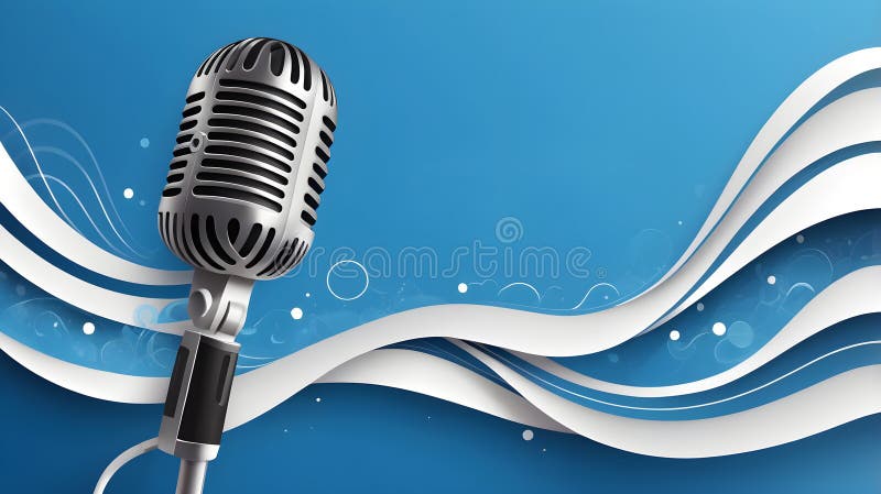 Elegant Silver Microphone on Abstract Blue Wave Background Stock Image ...