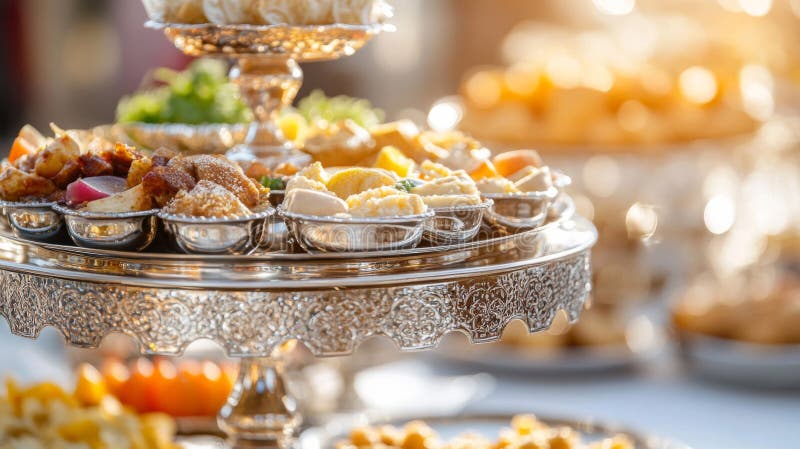 Elegant Silver Platter Displays Assorted Appetizers Stock Illustration ...