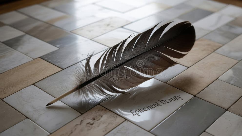 Elegant Silver Quill Pen Resting on a Patterned Tiled Surface. Stock ...