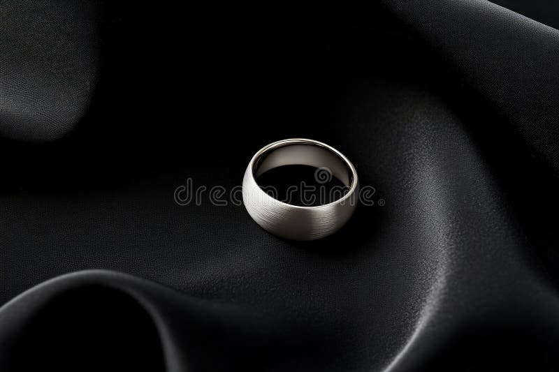 Elegant Silver Ring on Black Silk Fabric in Minimalist Setting Stock ...