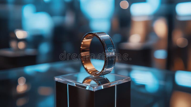 Elegant Silver Ring with Diamonds on Display Under Blue Light Stock ...