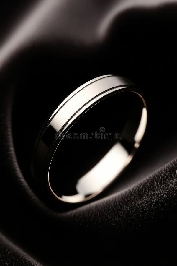 Elegant Silver Ring on Soft Black Fabric Backdrop Stock Image - Image ...
