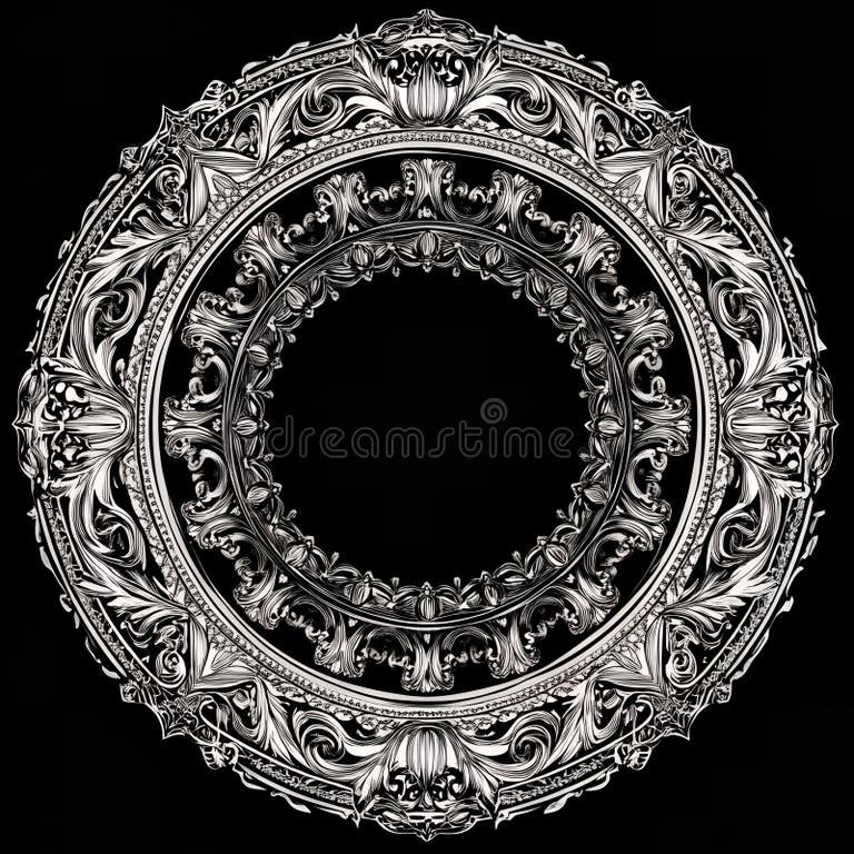 Elegant Silver Rococo Ornament Round Frame Design Decorative Circular ...