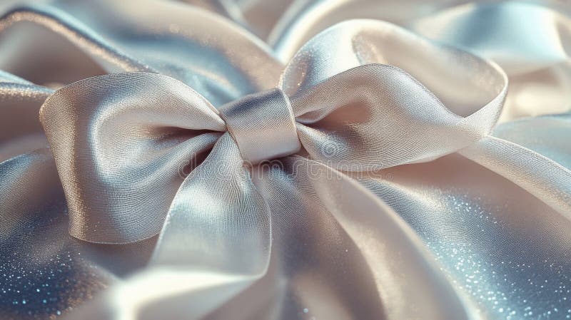 Elegant Silver Satin Bow on Luxurious Fabric Stock Illustration ...