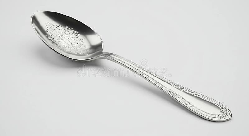 Ornate Silver Spoon with Decorative Pattern on White Background Stock ...