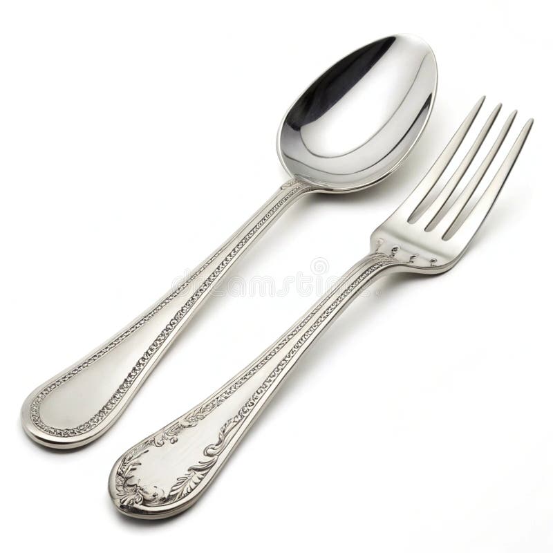 Elegant Silver Spoon and Fork Isolated on White Background Stock ...