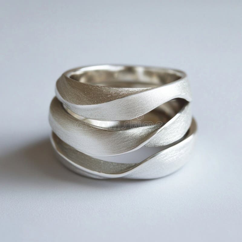 Elegant Silver Stacking Rings with Modern Twisted Design Stock Image ...