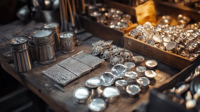 Elegant Silver Tableware Collection Display Stock Illustration ...