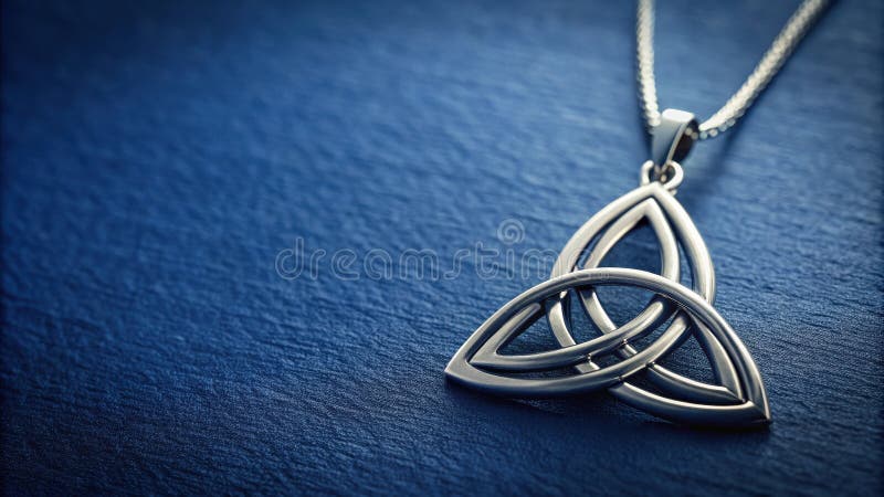 Elegant Silver Trinity Knot Pendant Necklace on Dark Blue Surface ...