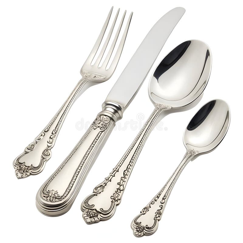 Elegant Silverware Set Isolated on White Background Stock Illustration ...