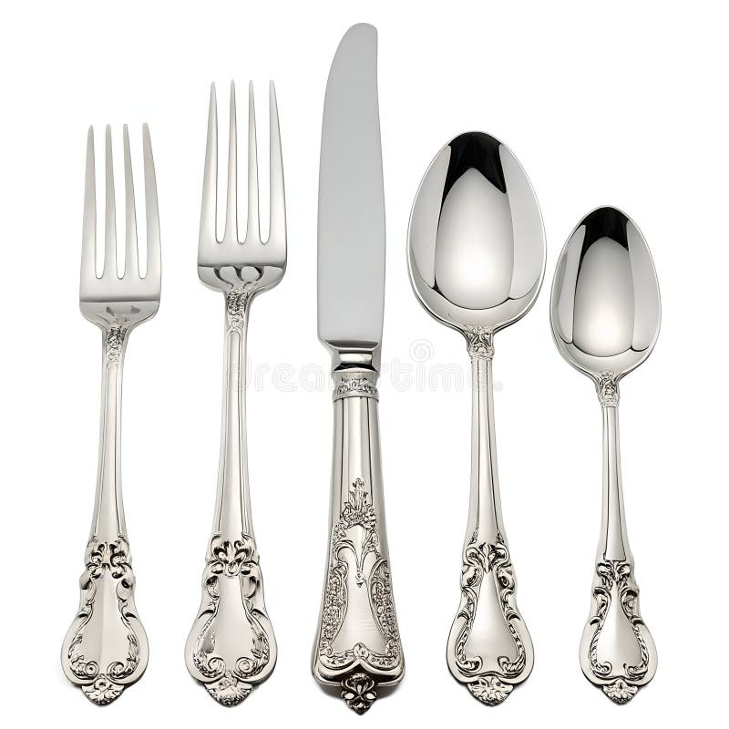 Elegant Silverware Set Isolated on White Background Stock Illustration ...