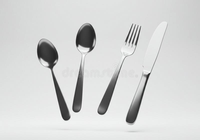 Elegant Silverware Set: Spoons, Fork, and Knife Stock Illustration ...