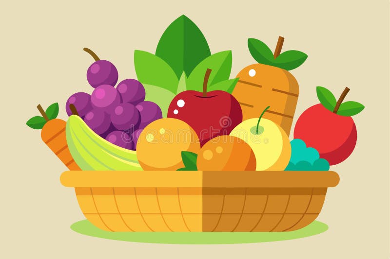 Elegant Simple Line Drawing of a Bowl with Fruit and Vegetables Inside ...