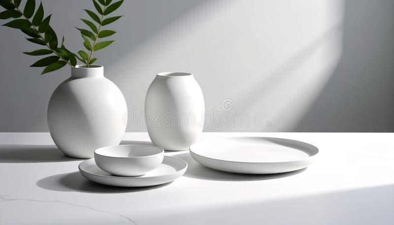 Elegant Simplicity, a Still Life with White Vase and Two Plates on ...
