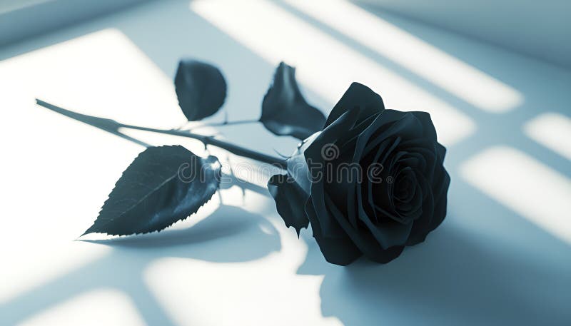 Elegant Single Black Rose on White Surface with Subtle Shadows, Concept ...