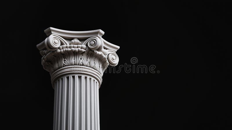 Elegant Single White Ionic Column Isolated on Black Background ...