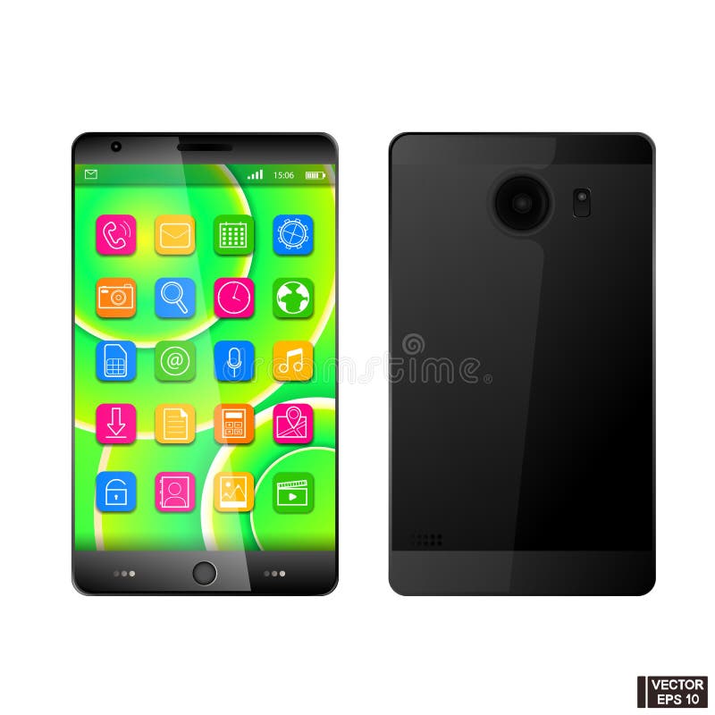 Elegant Smartphone with Colorful Screen Icons, Applications Stock ...