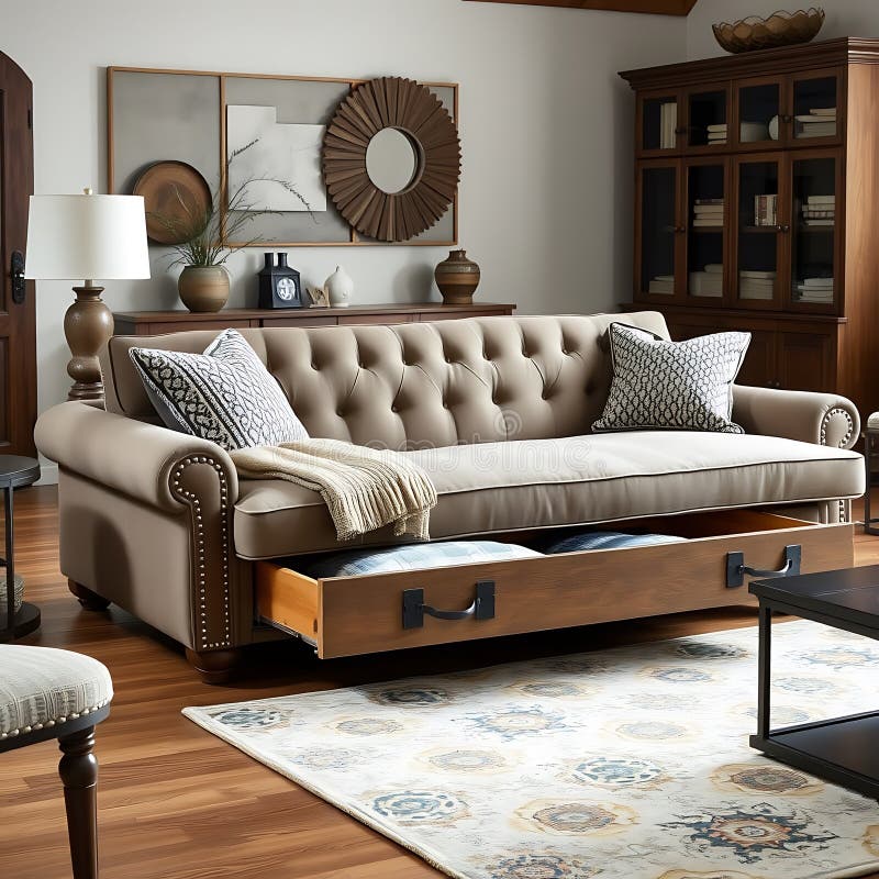 An Elegant Sofa with an Under Seat Storage Drawer in a Rustic Style ...