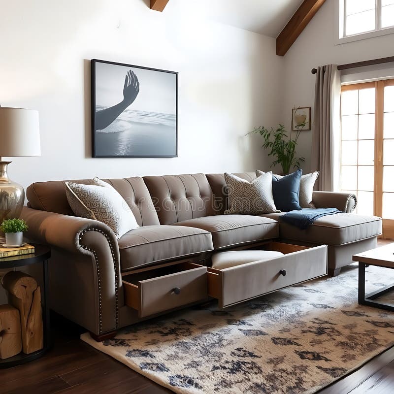 An Elegant Sofa with an Under Seat Storage Drawer in a Rustic Style ...