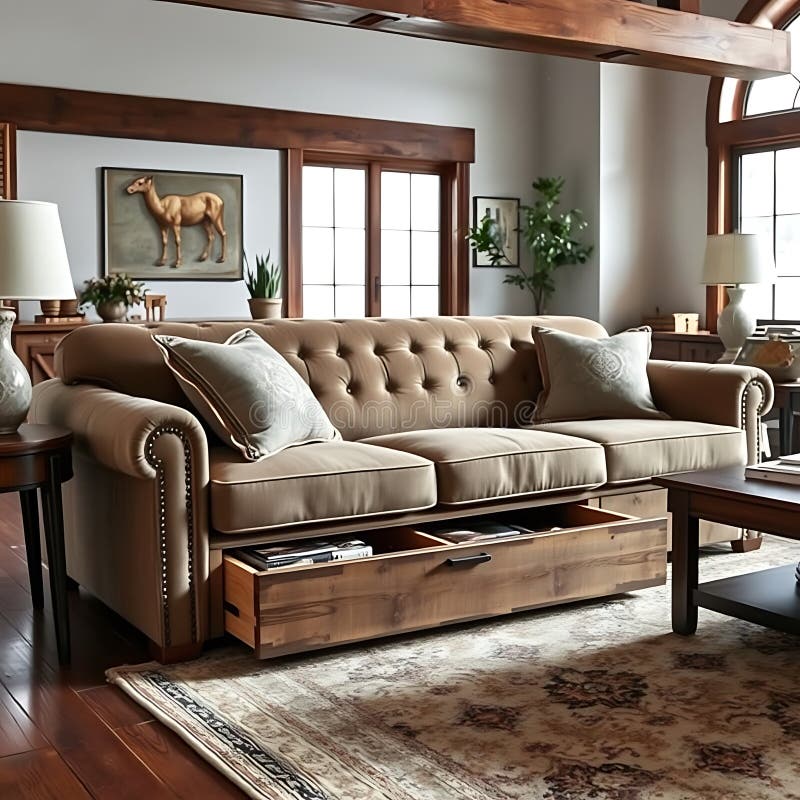 An Elegant Sofa with an Under Seat Storage Drawer in a Rustic Style ...