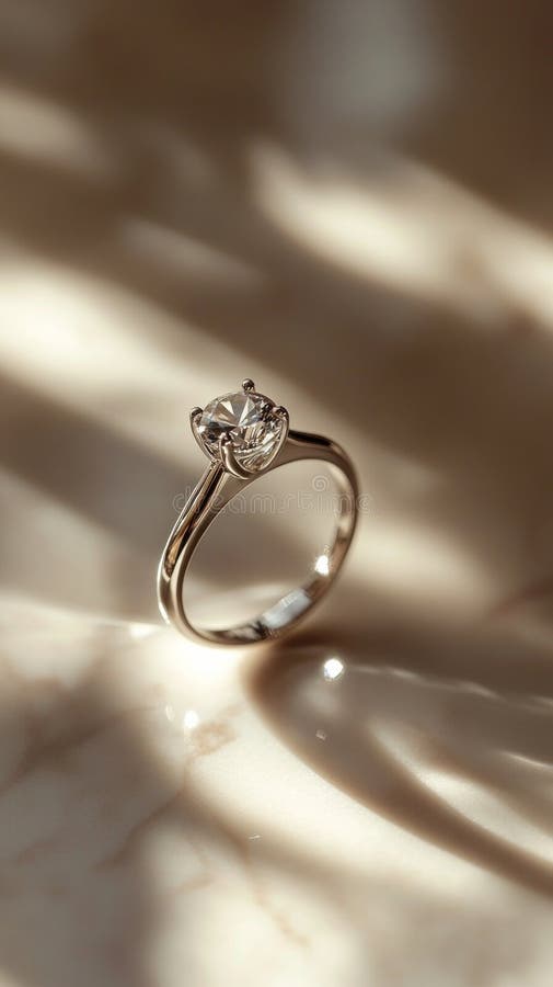 Elegant Solitaire Diamond Ring on Marble Surface with Subtle Light Play ...