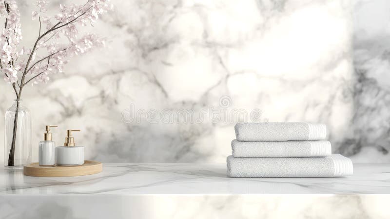 Elegant Spa Display with White Towels and Blossom Stock Photo - Image ...