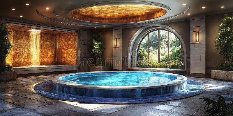 Elegant Spa Interior with a Circular Pool and Natural Light in a ...