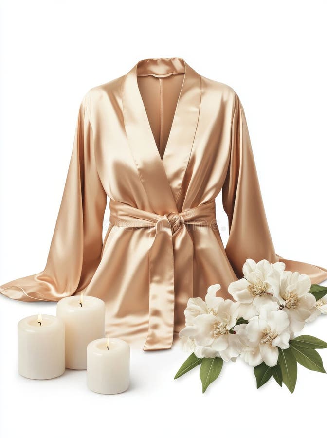 An Elegant Spa Setting with a Luxurious Silk Robe and Scented Candles ...