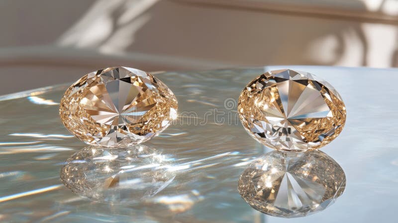Elegant Sparkling Diamonds on Reflective Glass Surface in Soft Light ...
