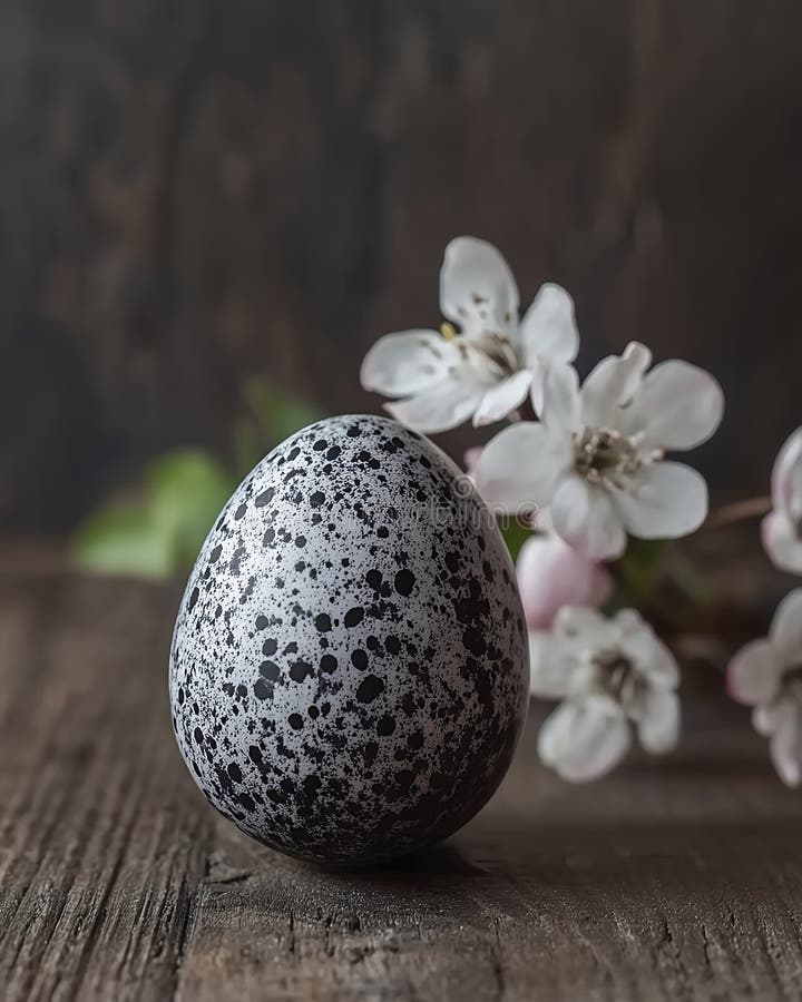 Elegant Speckled Easter Egg Spring Blossoms Rustic Wood Art Grey Life ...