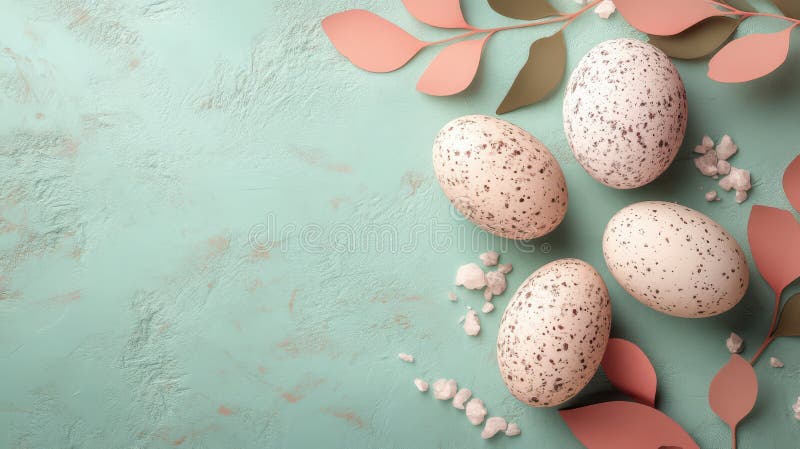 Elegant Speckled Eggs Arranged on a Pastel Background with Foliage ...