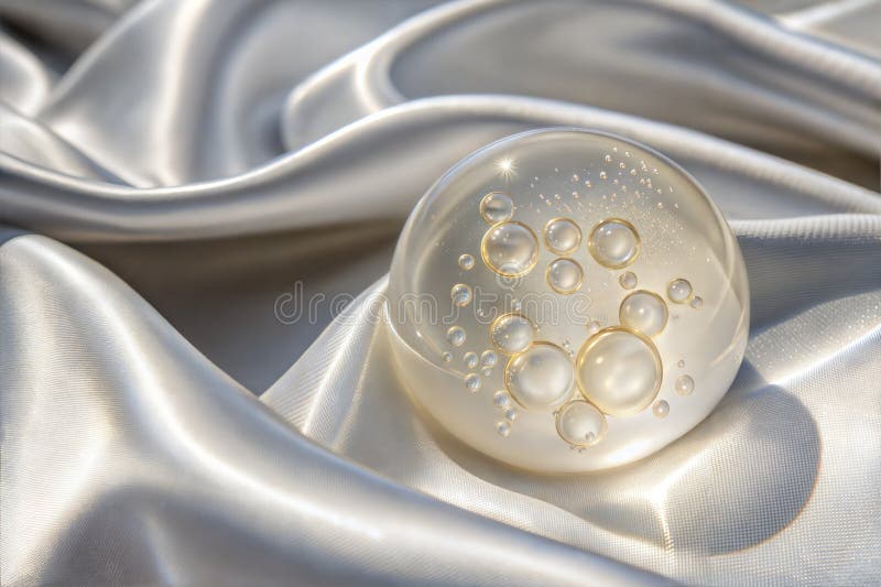 Elegant Sphere with Golden Bubbles on Luxurious Silver Silk Fabric ...